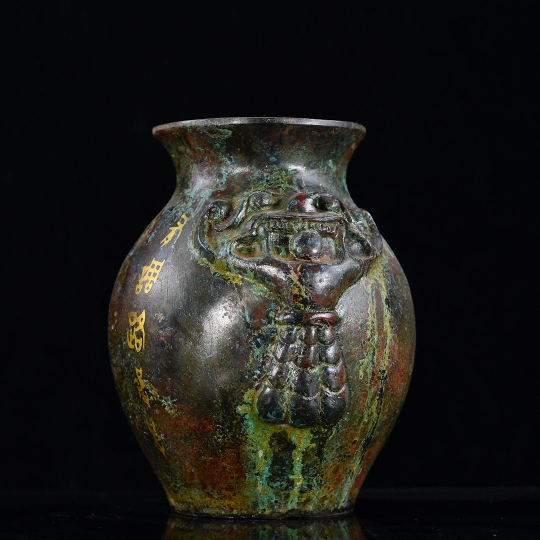 Chinese Antique Pure Hand-carved Bronze Inlaid Gold Round Pot - Etsy