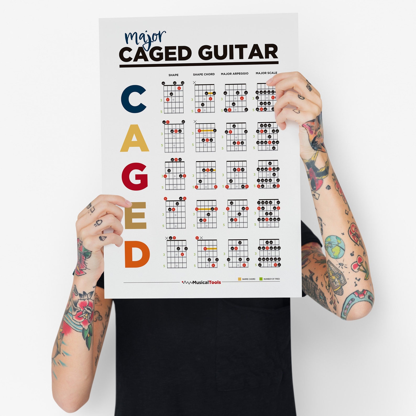 CAGED Guitar Theory System. Learn Guitar Chords. Printable Guitar ...