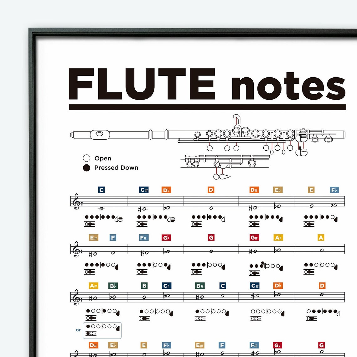 Flute Chart. Transverse Flute Printable Poster. Transverse Flute Notes ...