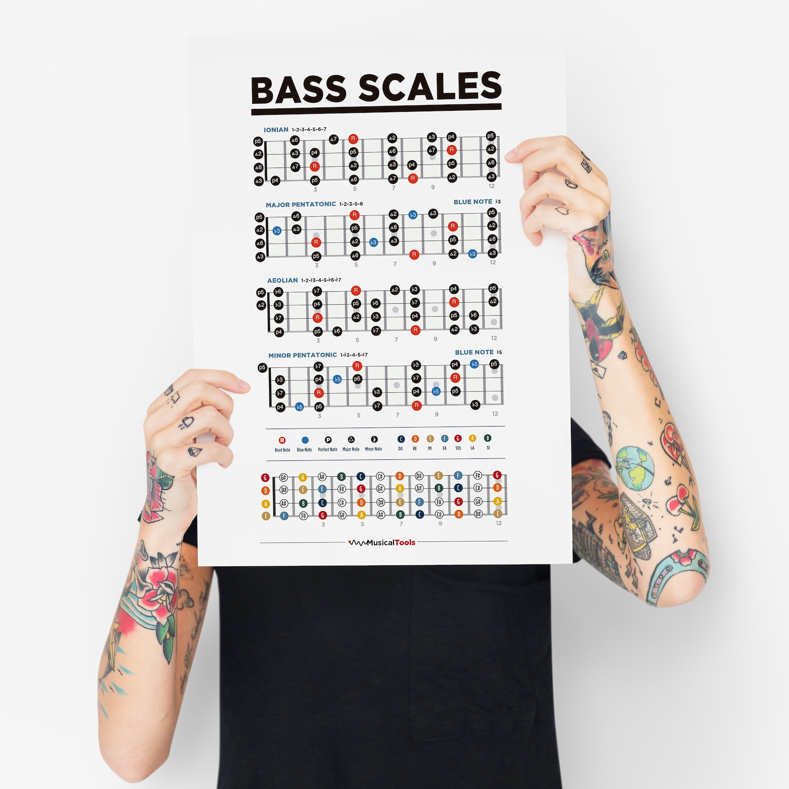 Bass Guitar Scales Chart Poster With Fretboard. Printable and ...