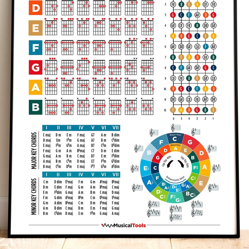 GUITAR THEORY. All in One Basic Music Guitar Theory Poster. | Etsy Canada