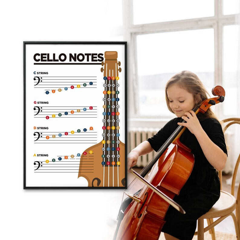 Cello Notes Music Theory Printable Poster. Learn Cello Notes. Cello ...