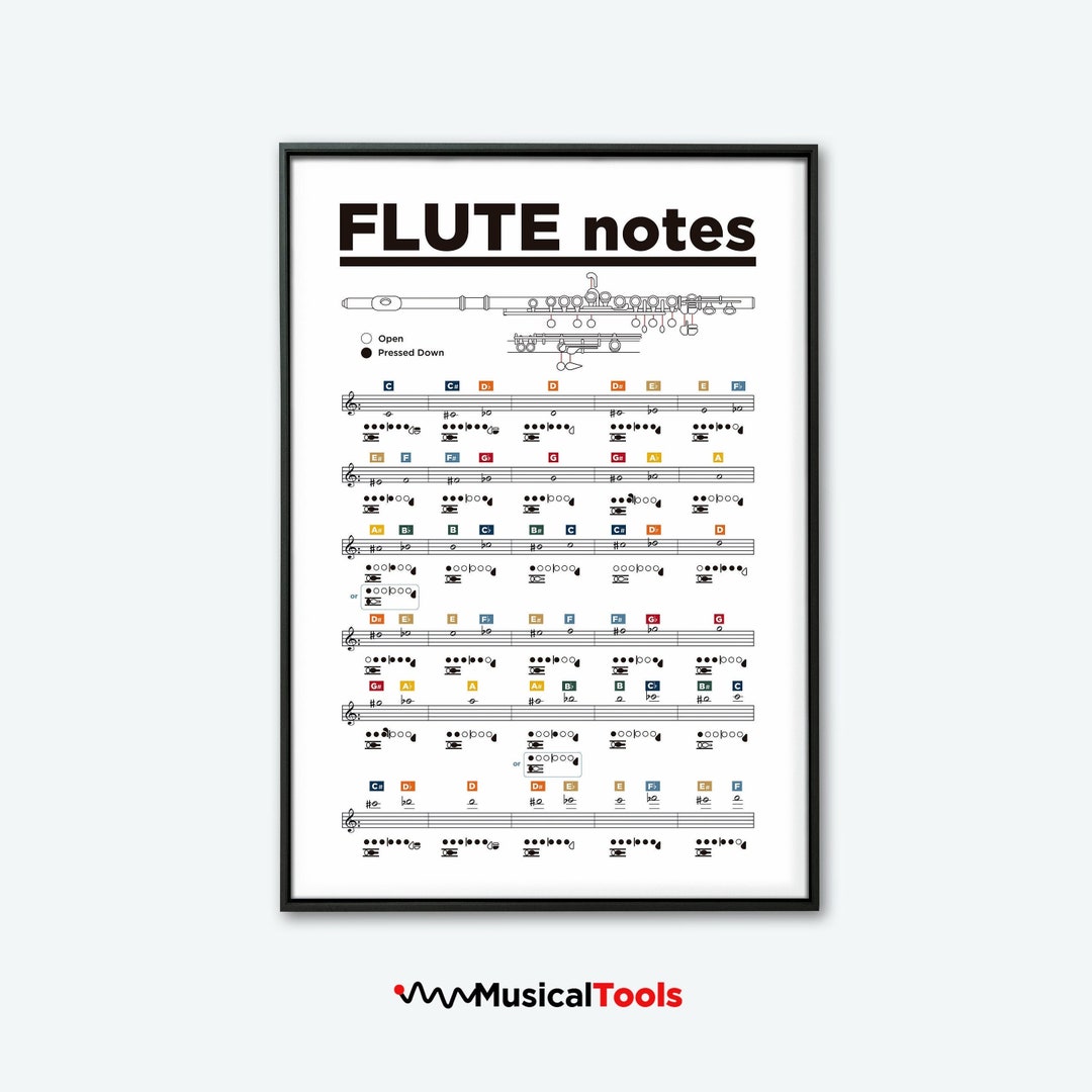 Flute Chart. Transverse Flute Printable Poster. Transverse Flute Notes ...