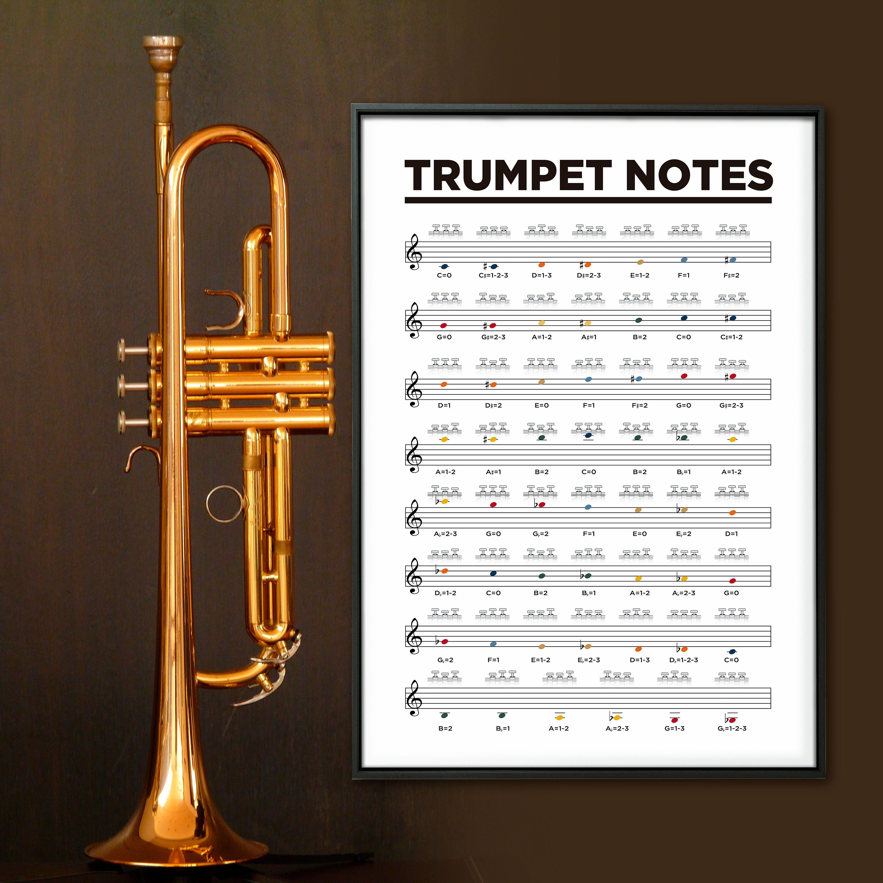 Trumpet Notes Fingering Chart Poster. Printable Music Poster. Learn ...
