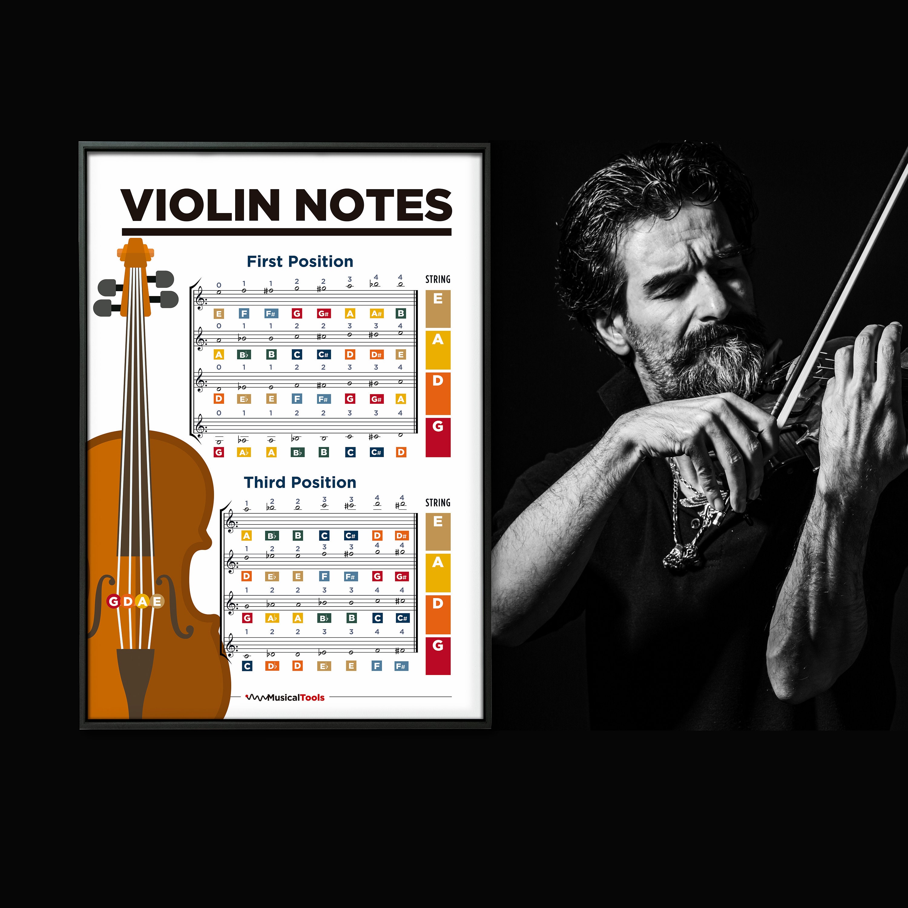 Violin Notes Poster Chart. Learn Violin Notes. Easy Violin Chart ...