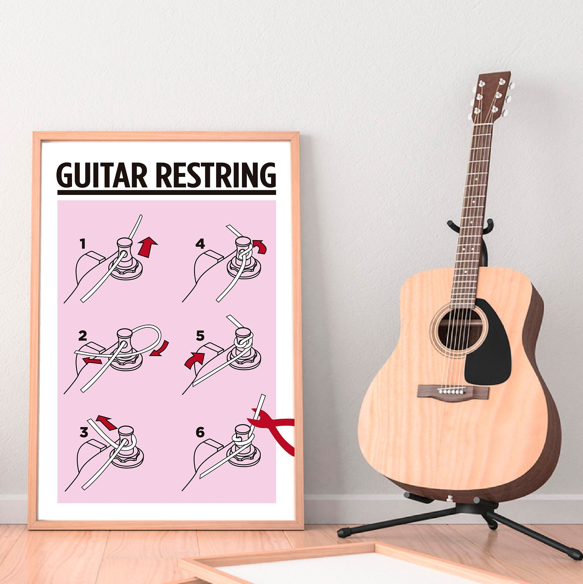 Restring Acoustic and Electric Guitar Guide Chart Poster. Printable ...