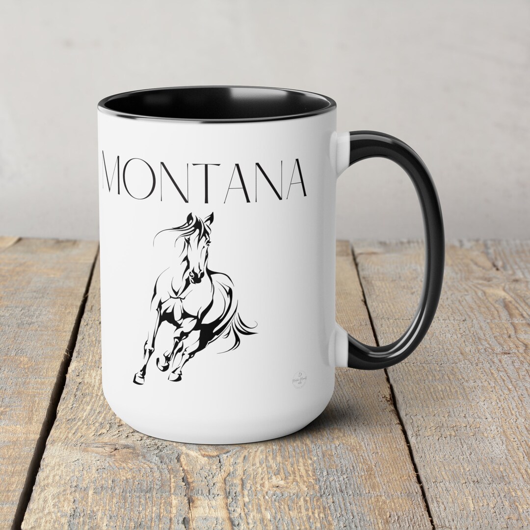 Montana Running Horse Black & White Mug • Montana Coffee Mug • Horse ...