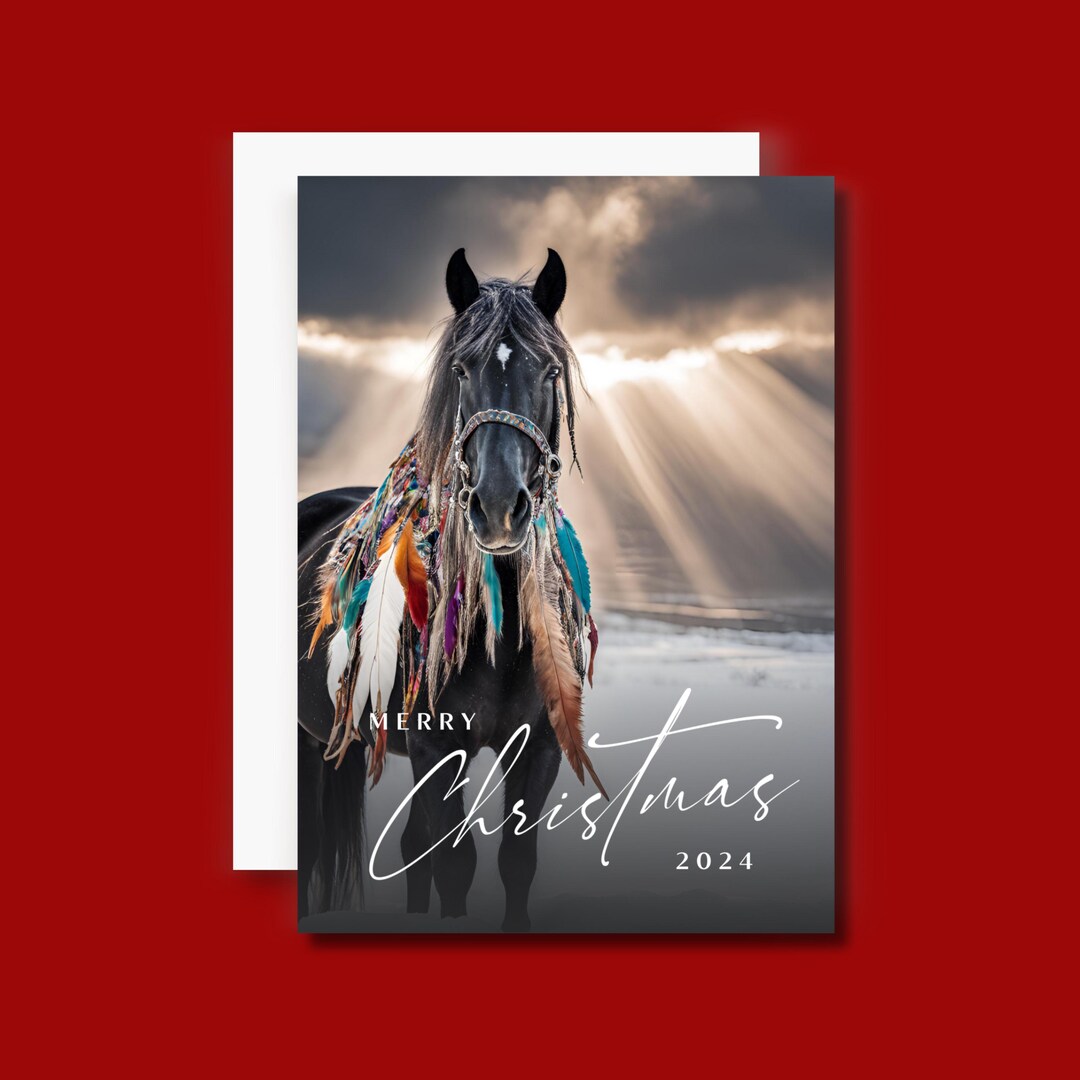 Native American Horse With Feathers Christmas Holiday Cards • American ...