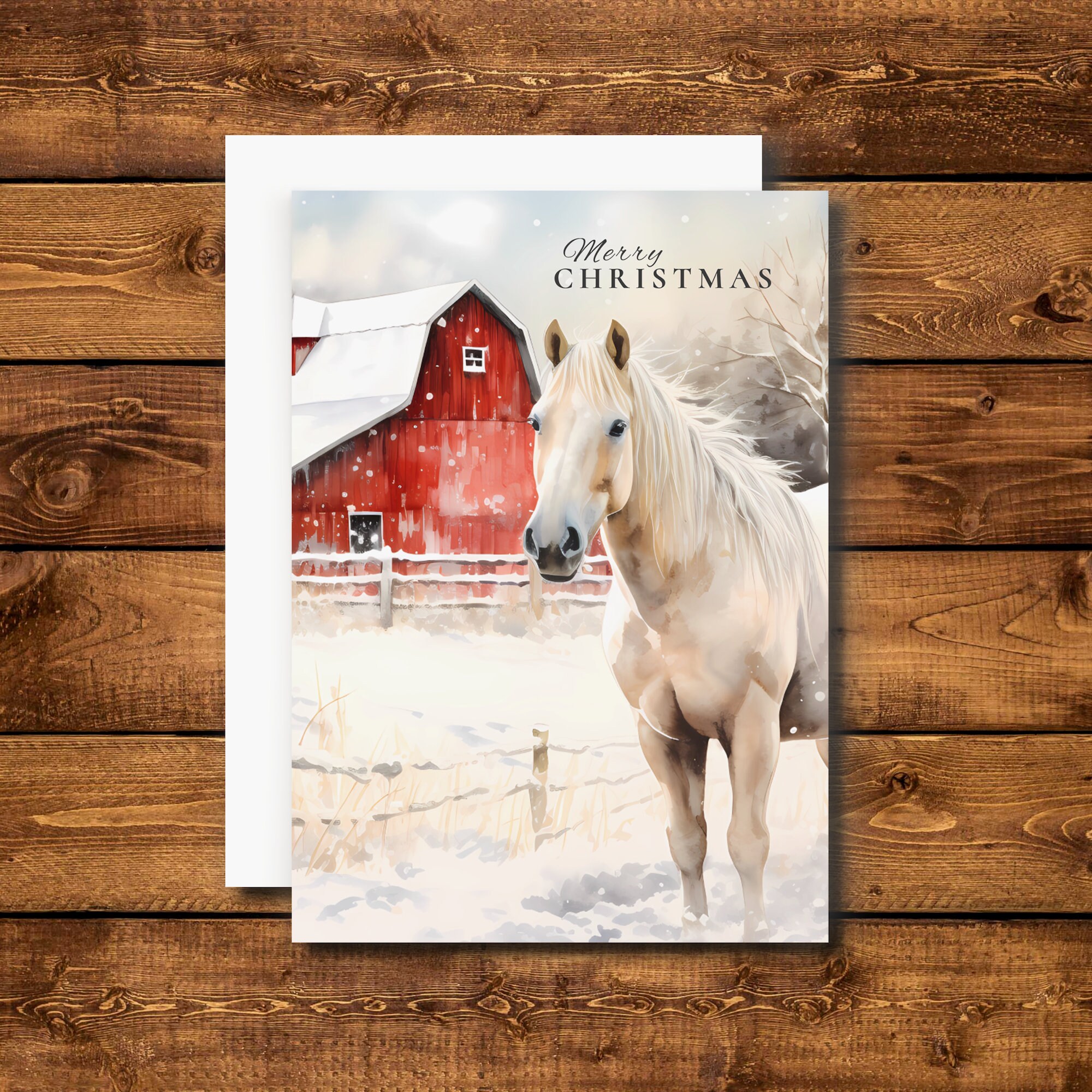 Rustic Red Barn & Horse Christmas Holiday Cards • Western Christmas ...