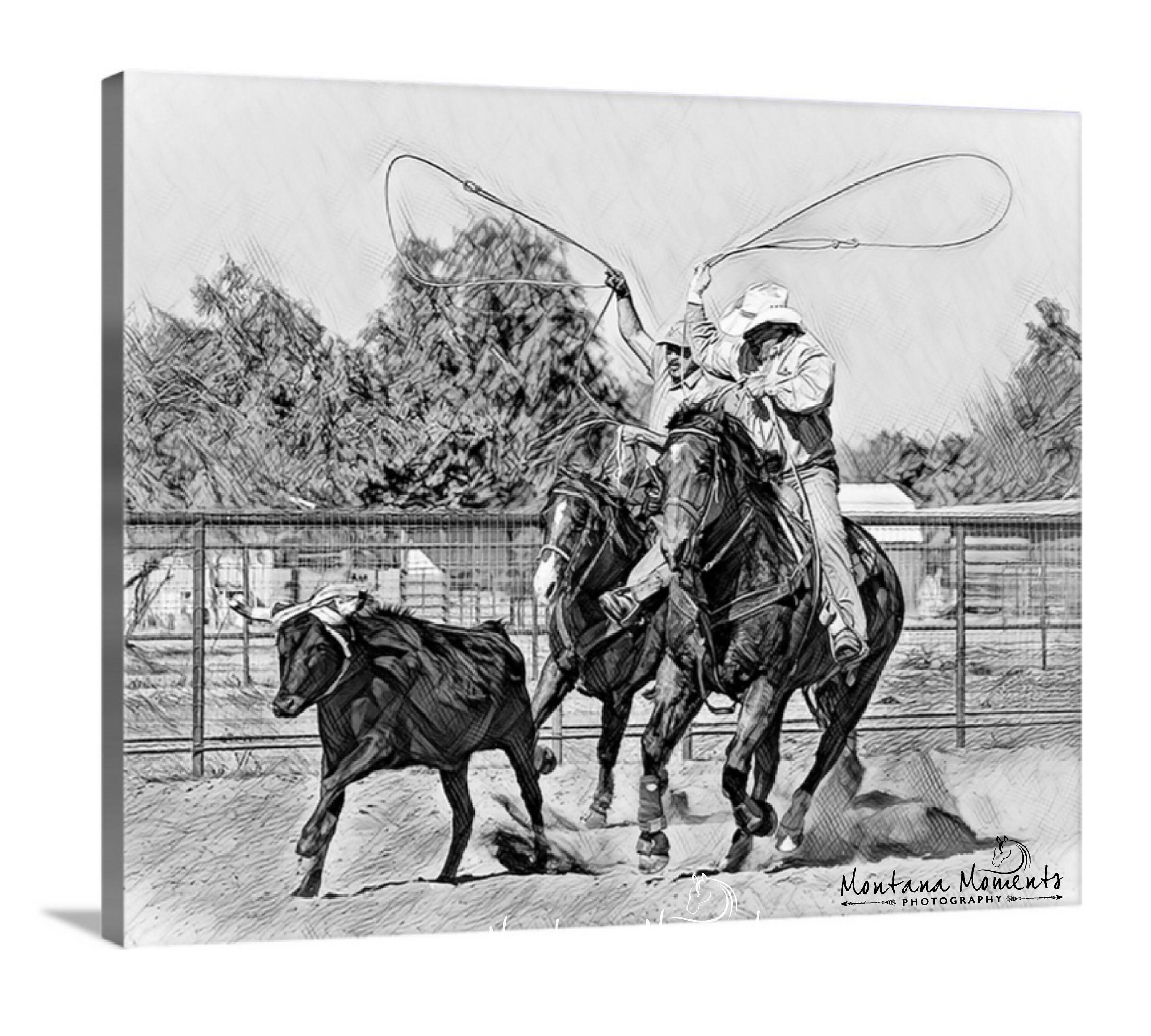Black & White Sketch Rodeo Photo Canvas Wall Print • Western Wall Decor ...
