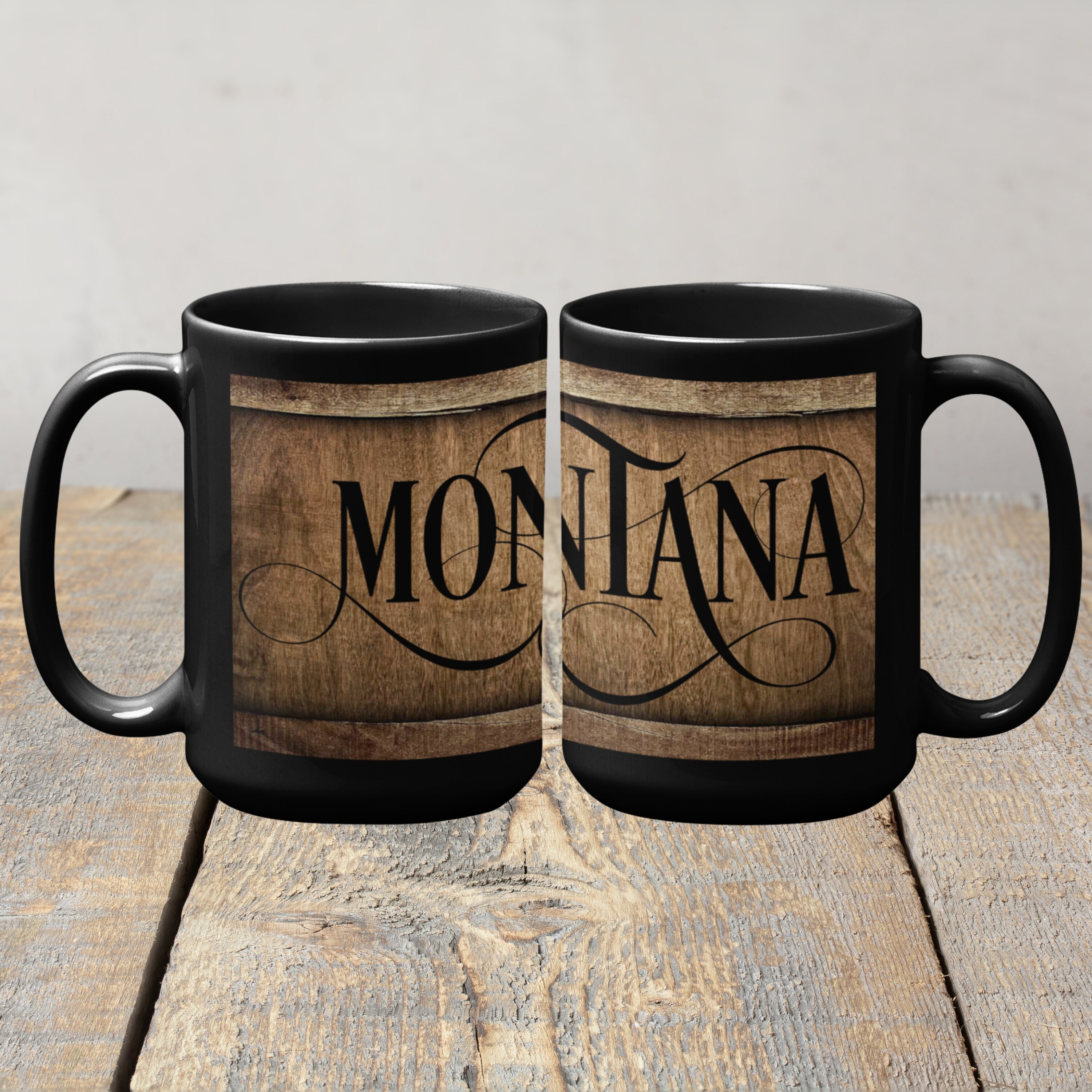 Montana Coffee Mug, Rustic Wood Design Black Montana Coffee Cup ...