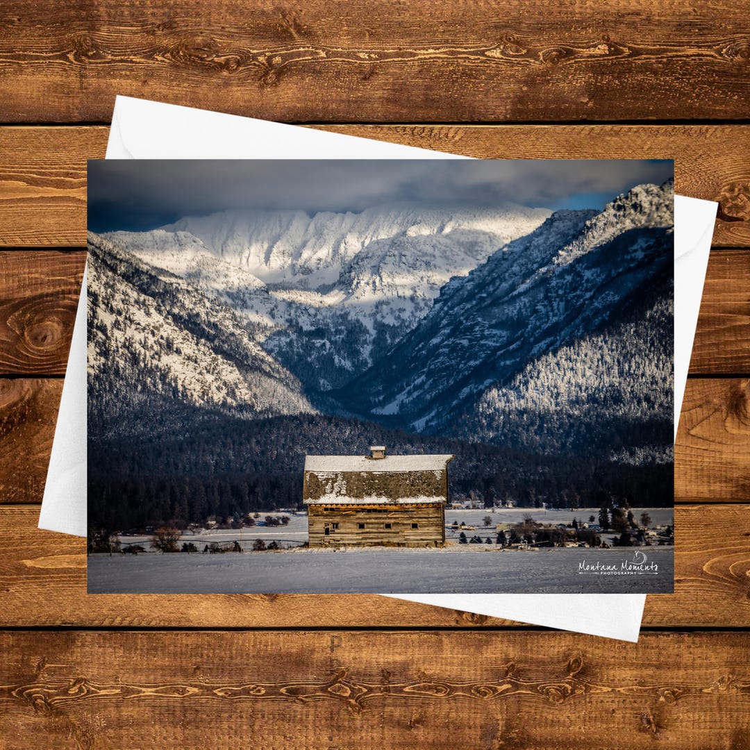Montana Old Rustic Snow Barn Snow 4x5 Blank Notecards • Montana ...