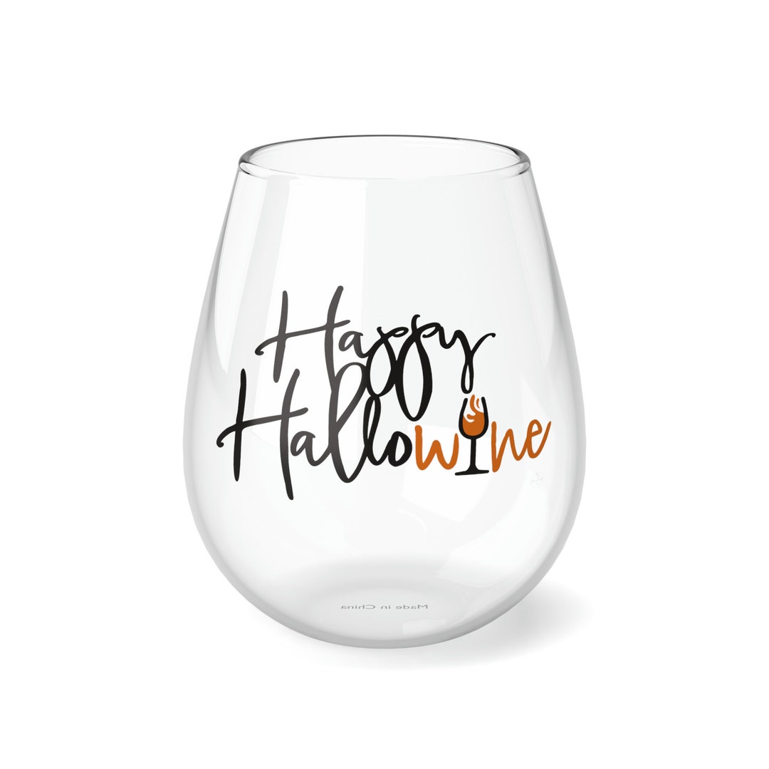 Happy Hallowine Stemless Wine Glass for Halloween • Wine Lover's Gift ...