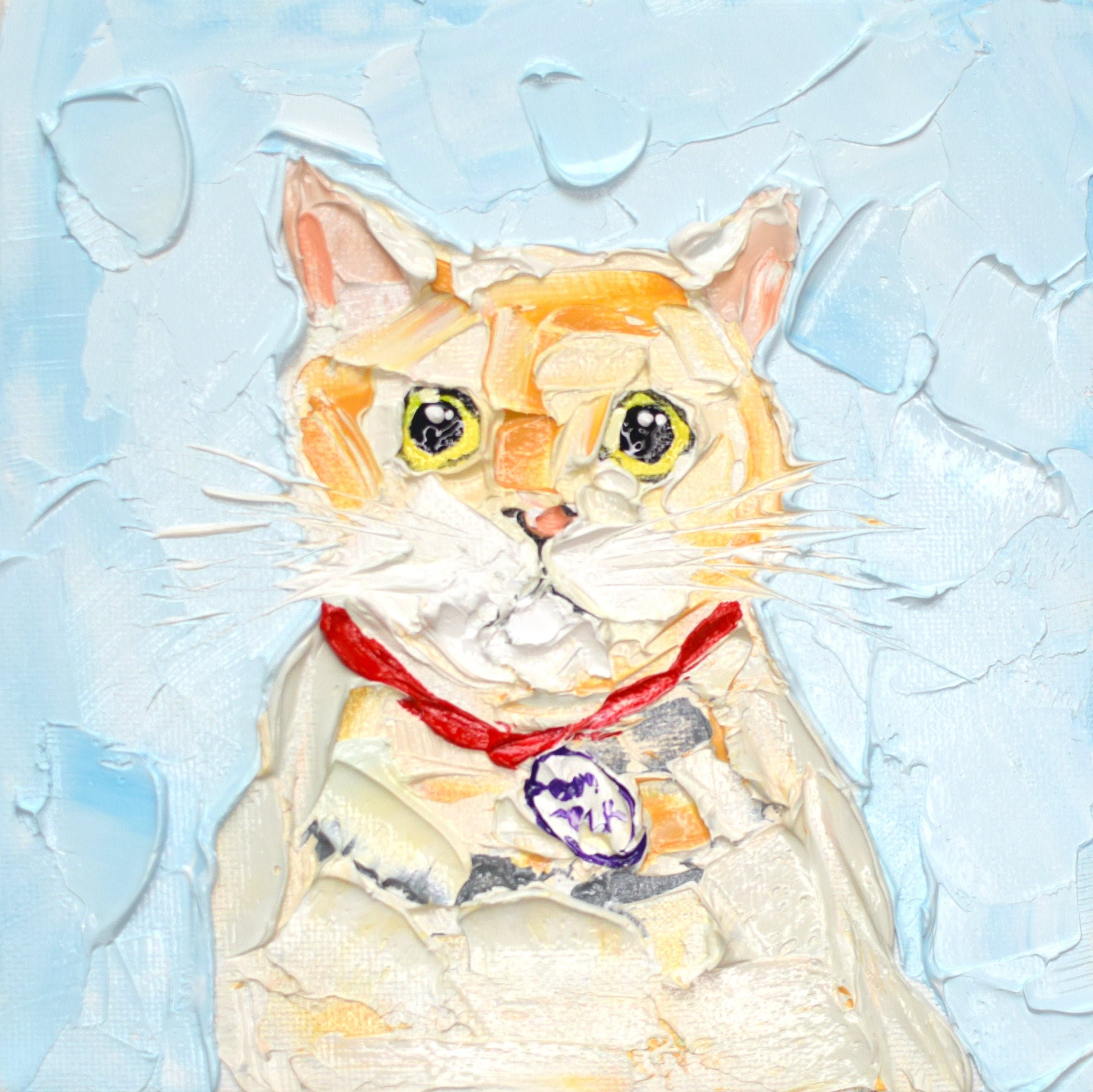 Art & Collectibles Cat Painting Animal Art Impasto Painting 8 by 8 by ...