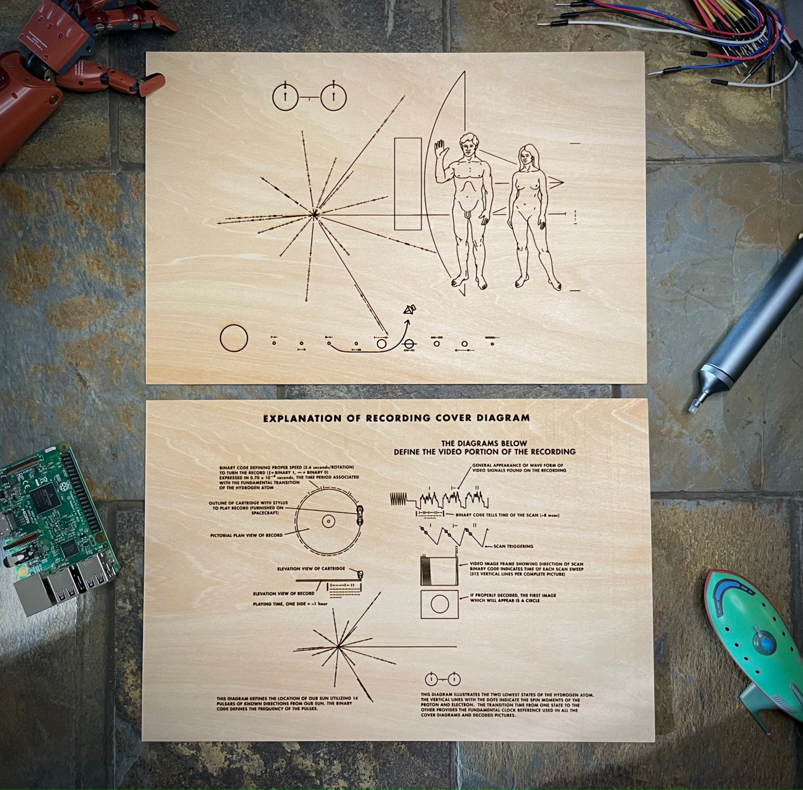 Voyager Pioneer & Golden Record Diagram Explanation Laser Engraving Set ...