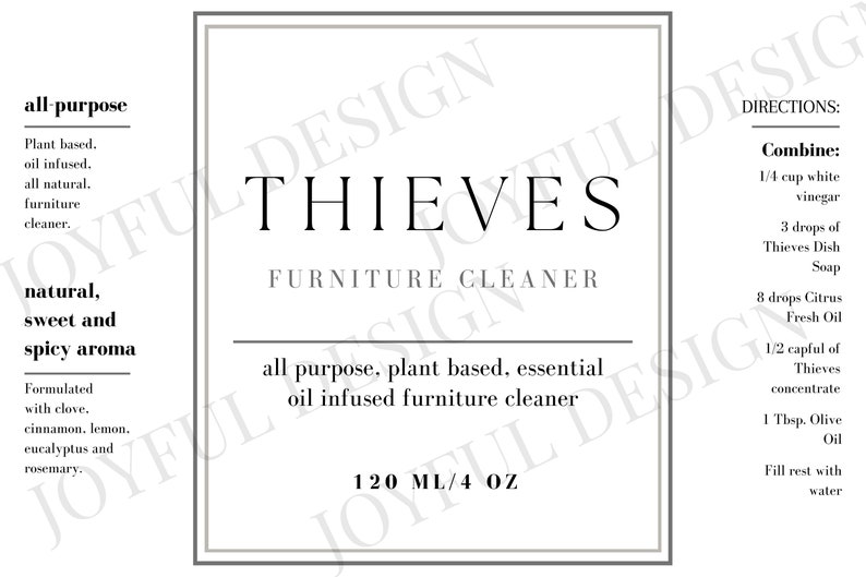 Thieves Furniture Cleaner Label 4oz , 8oz, 16oz - Etsy