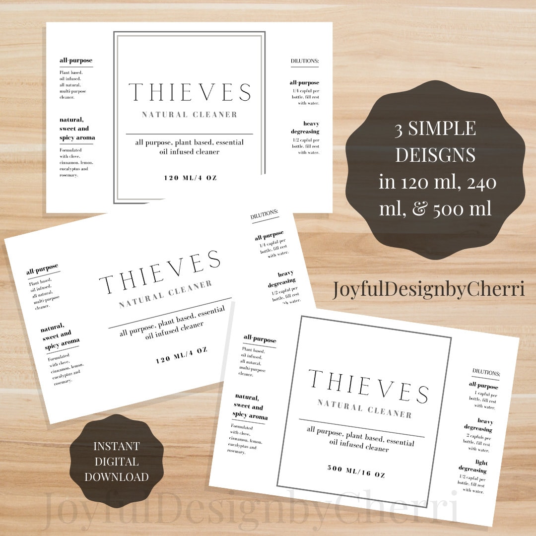 Thieves Cleaner Label - Clean, Modern, Simple Design - Printable ...