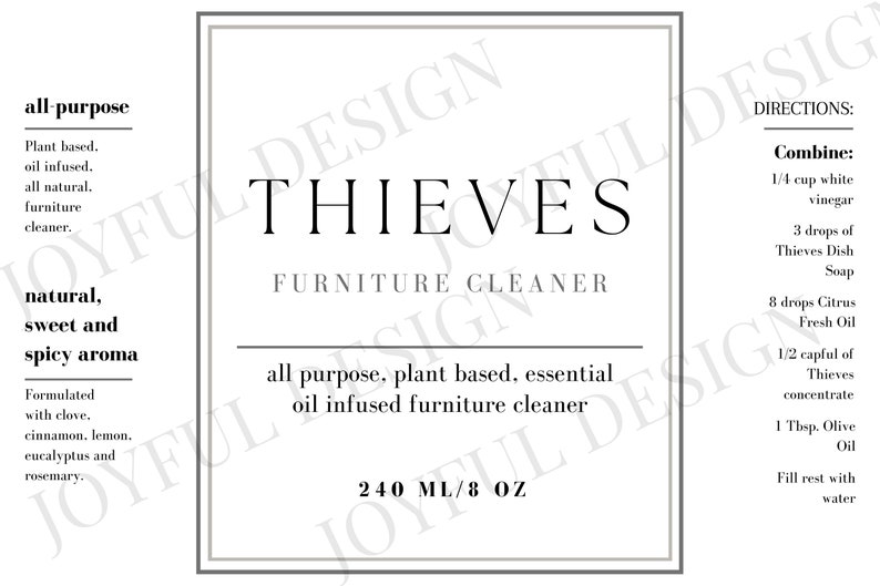 Thieves Furniture Cleaner Label 4oz , 8oz, 16oz - Etsy