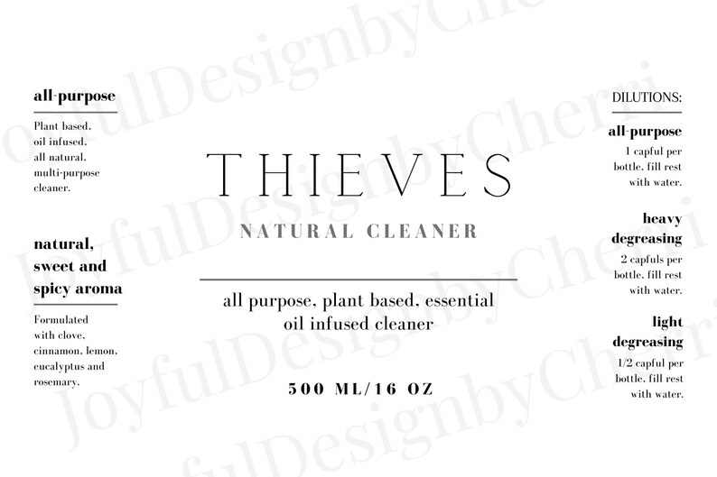 Thieves Cleaner Label - Clean, Modern, Simple Design - Printable ...