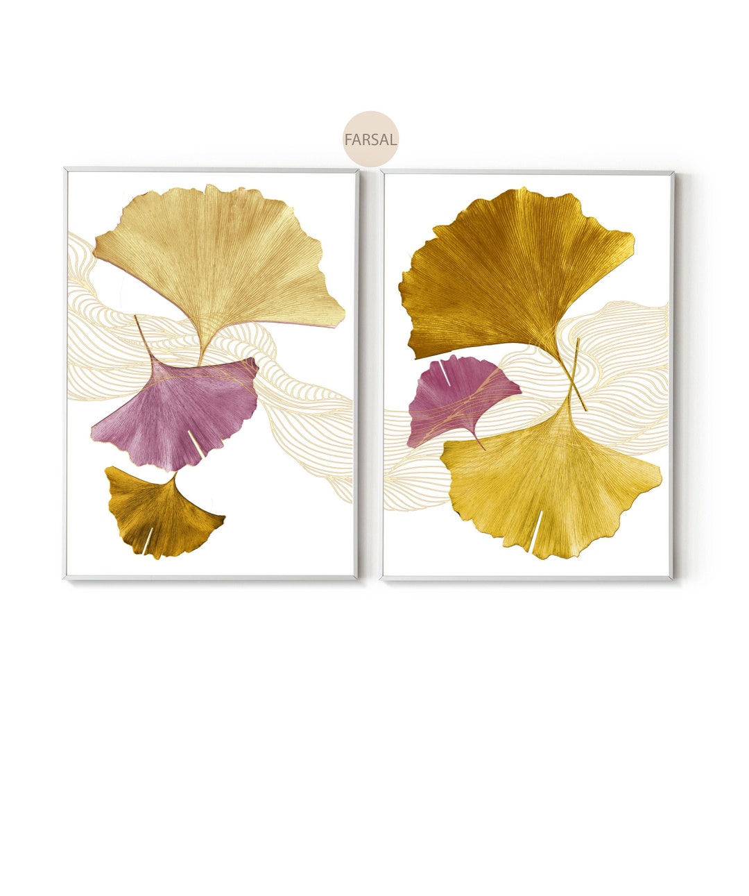 2 Piece Ginkgo Biloba Art Print Yellow Wall Art Prints - Etsy