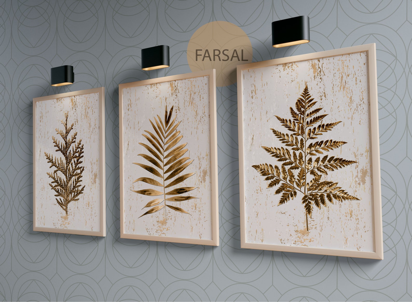 3 Piece Luxe Fern Canvas Set, Maidenhair Fern Prints, Gold Leaf Metal ...