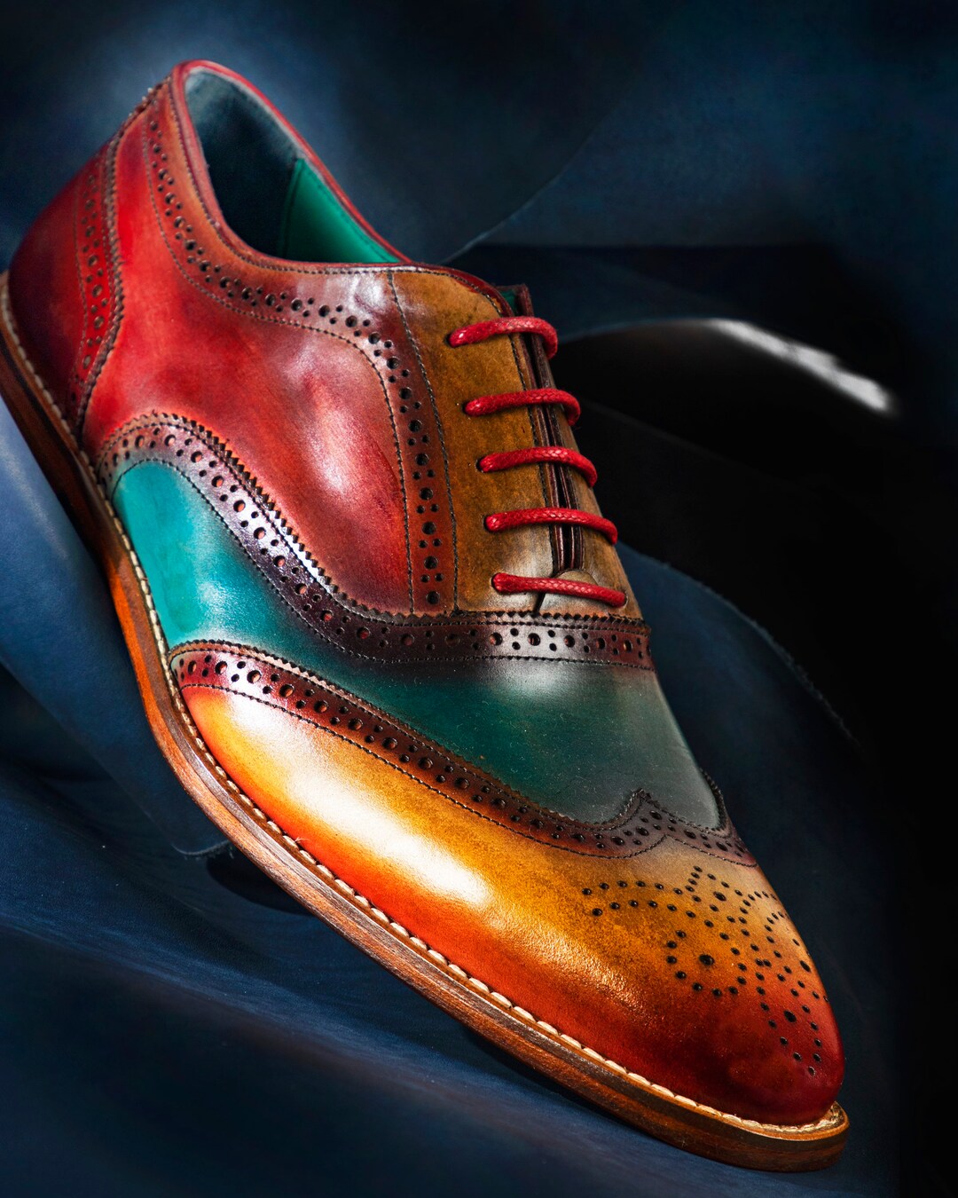 Handmade Patina Leather Dress Shoes: Mixed Color Turkish Oxfords - Etsy