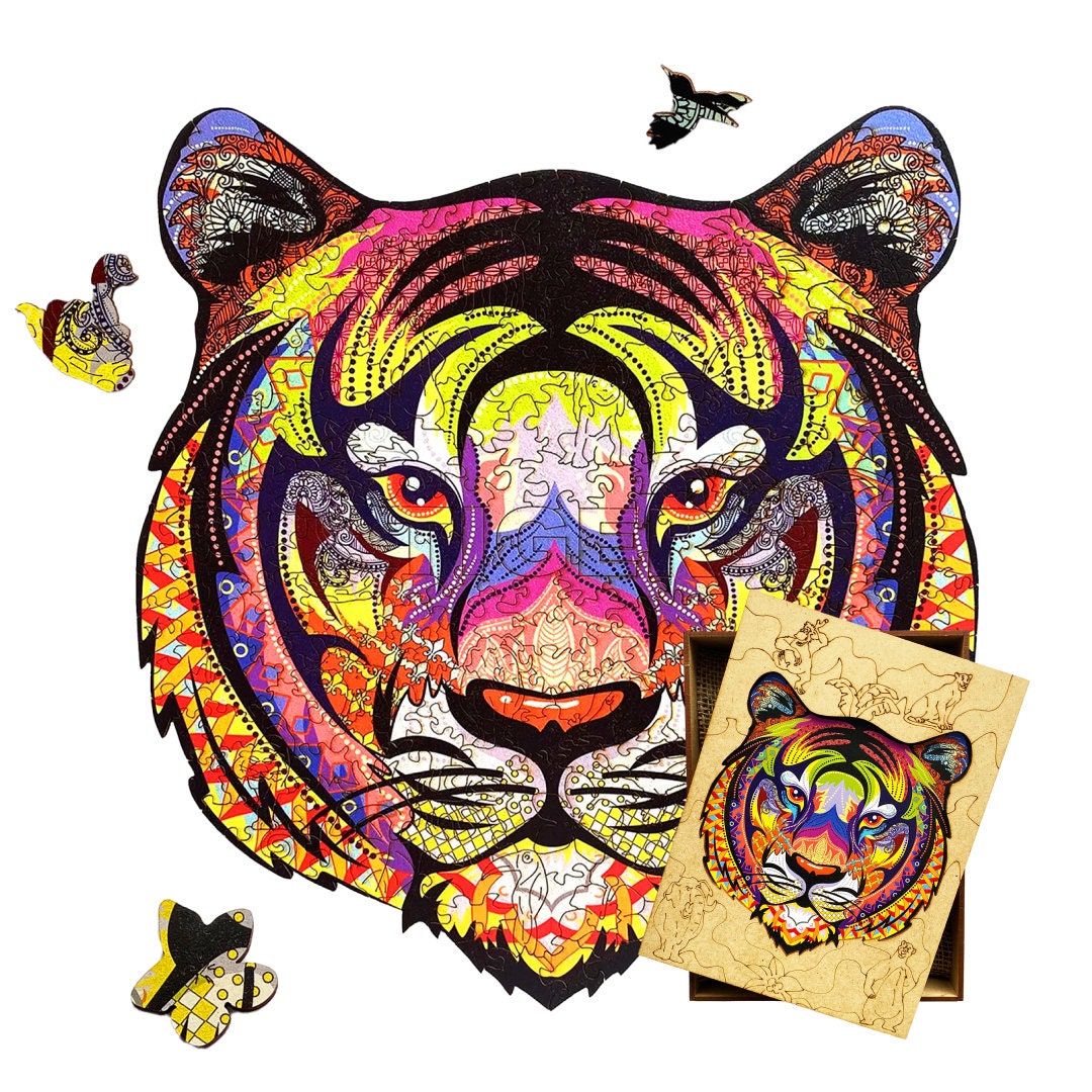 Tiger Puzzle, Wooden Picture Puzzle, Animal Puzzle, Family Gift, Laser ...