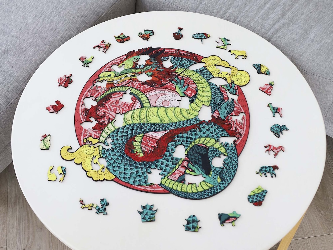 Chinese Dragon Wooden Jigsaw Puzzle, Custom Jigsaw Puzzle, Travel Gift ...