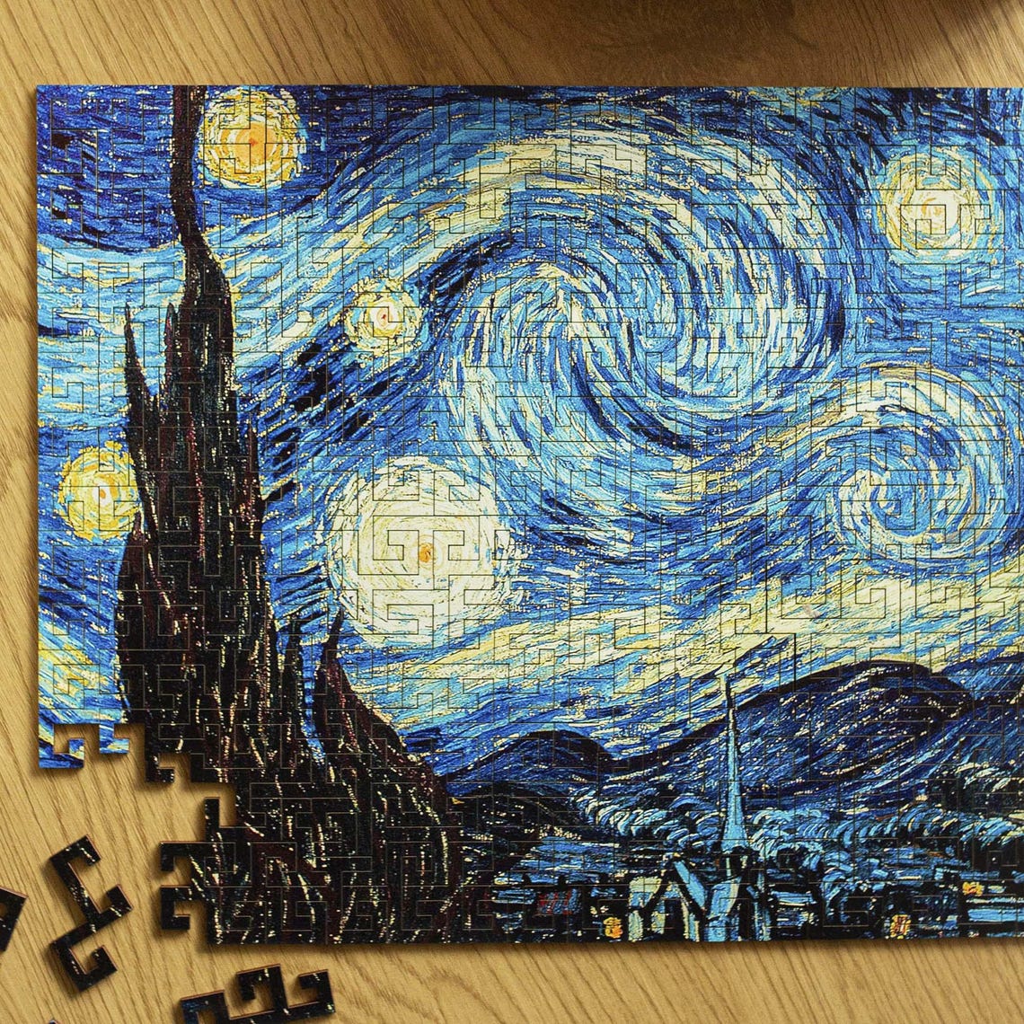 The Starry Night Art Maze Puzzle, Jigsaw Wooden Puzzle, Famous Painting ...