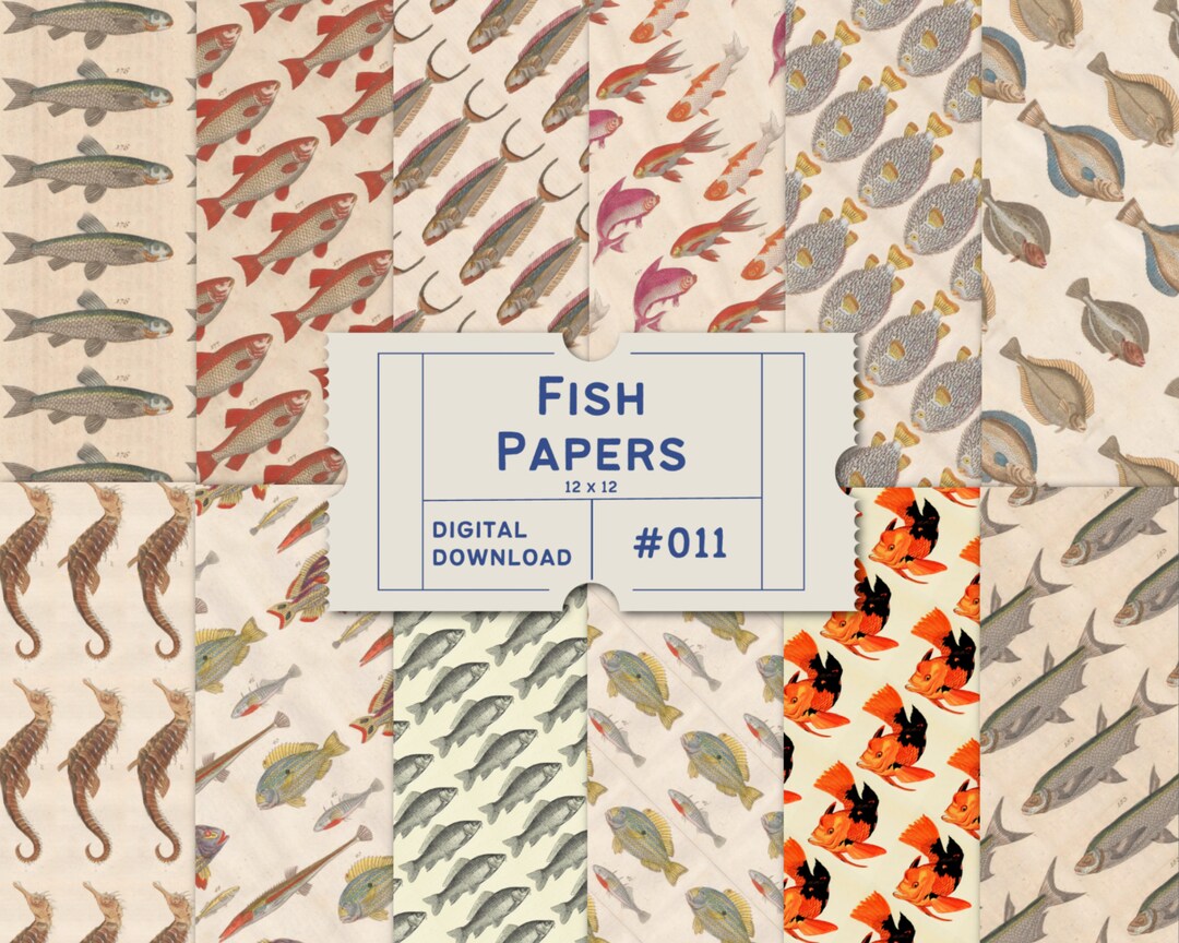 Fish Papers, Digital Vintage Paper Pack, Natural Wildlife Illustrations ...