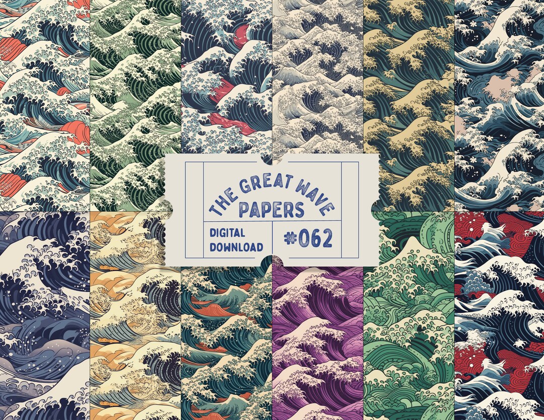 Japanese Great Wave Seamless Pattern Paper Digital, Sea Illustrated ...