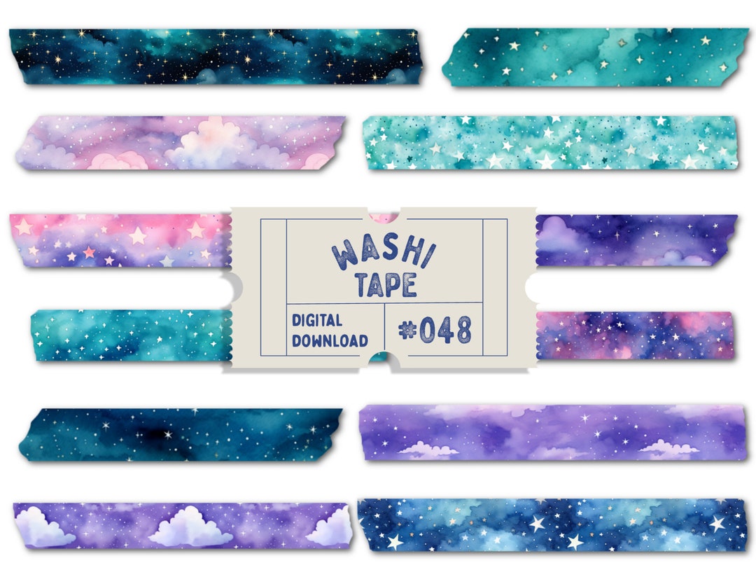 Star Washi Tape, Digital Washi Tape, Starry Night Patterned Washi ...