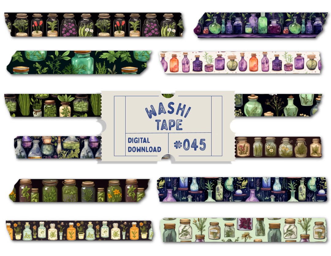 Witches Washi Tape, Potions and Herbs Digital Washi Tape, Spell Washi ...