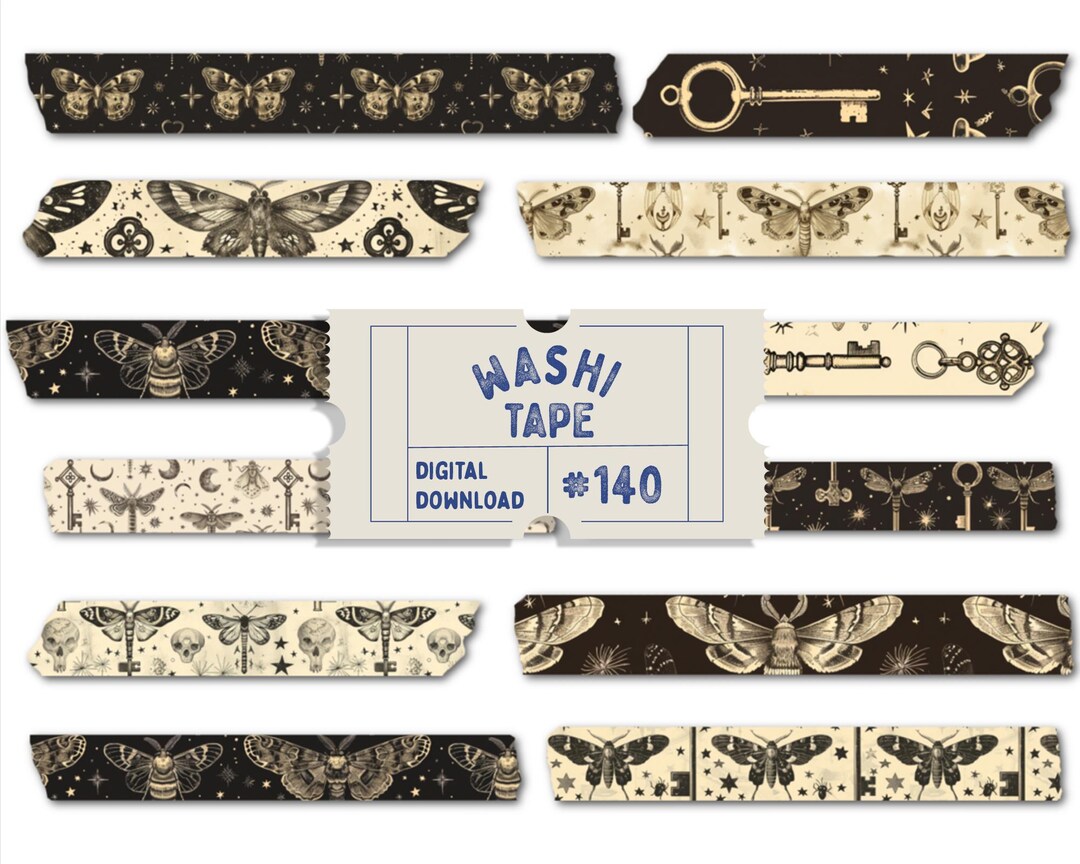 Moth & Key Washi Tape, Gothic Washi Tape, Witchy Planner Tapes, Tape ...