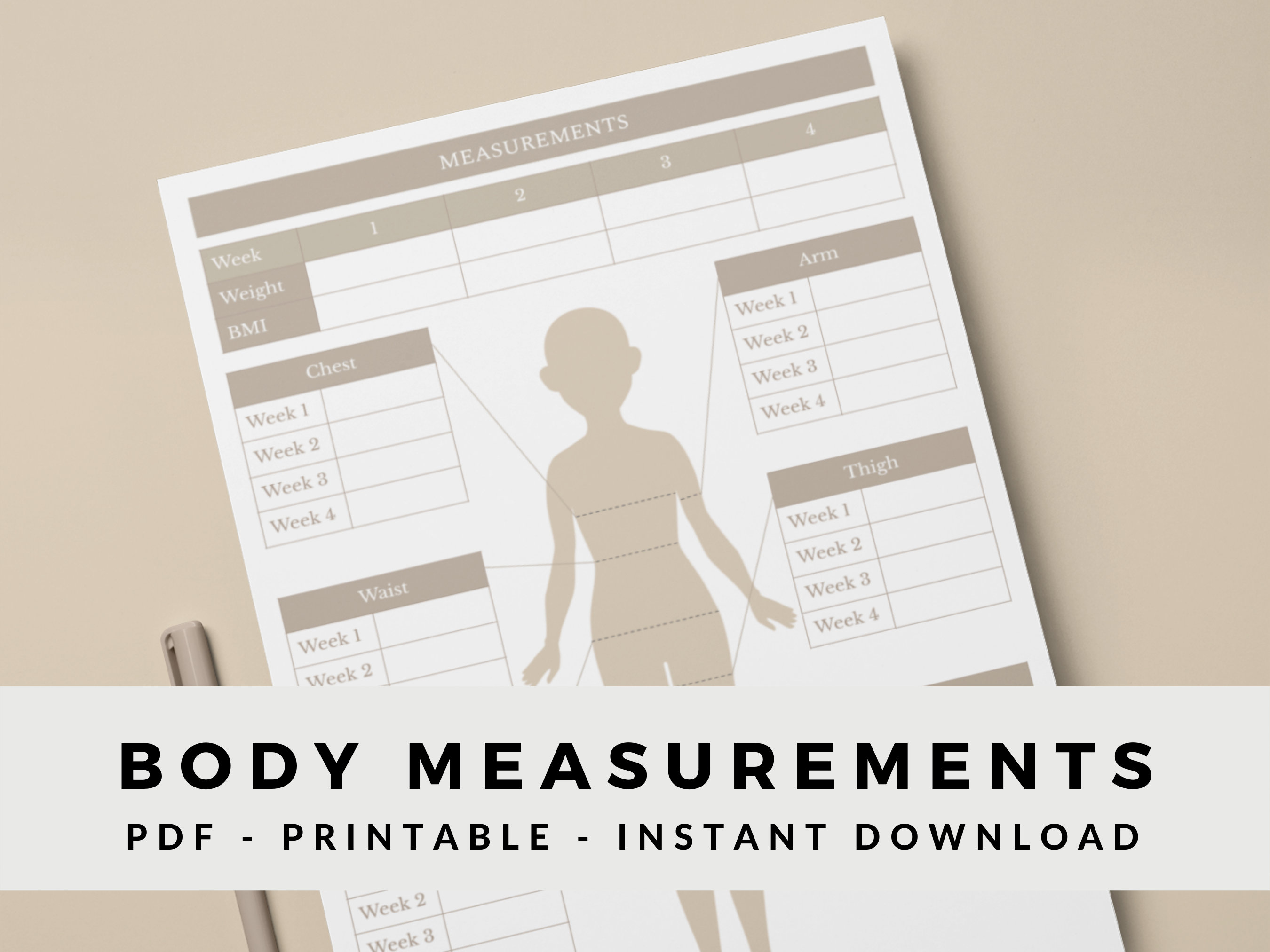 Body Measurements Monthly Chart Digital File Instant Download Printable ...