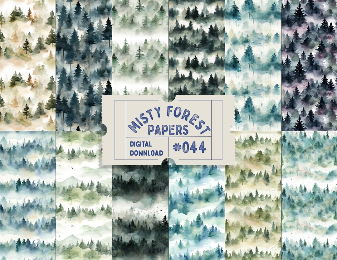 Misty Forest Seamless Patterns Digital Paper, Watercolour Style Nature ...
