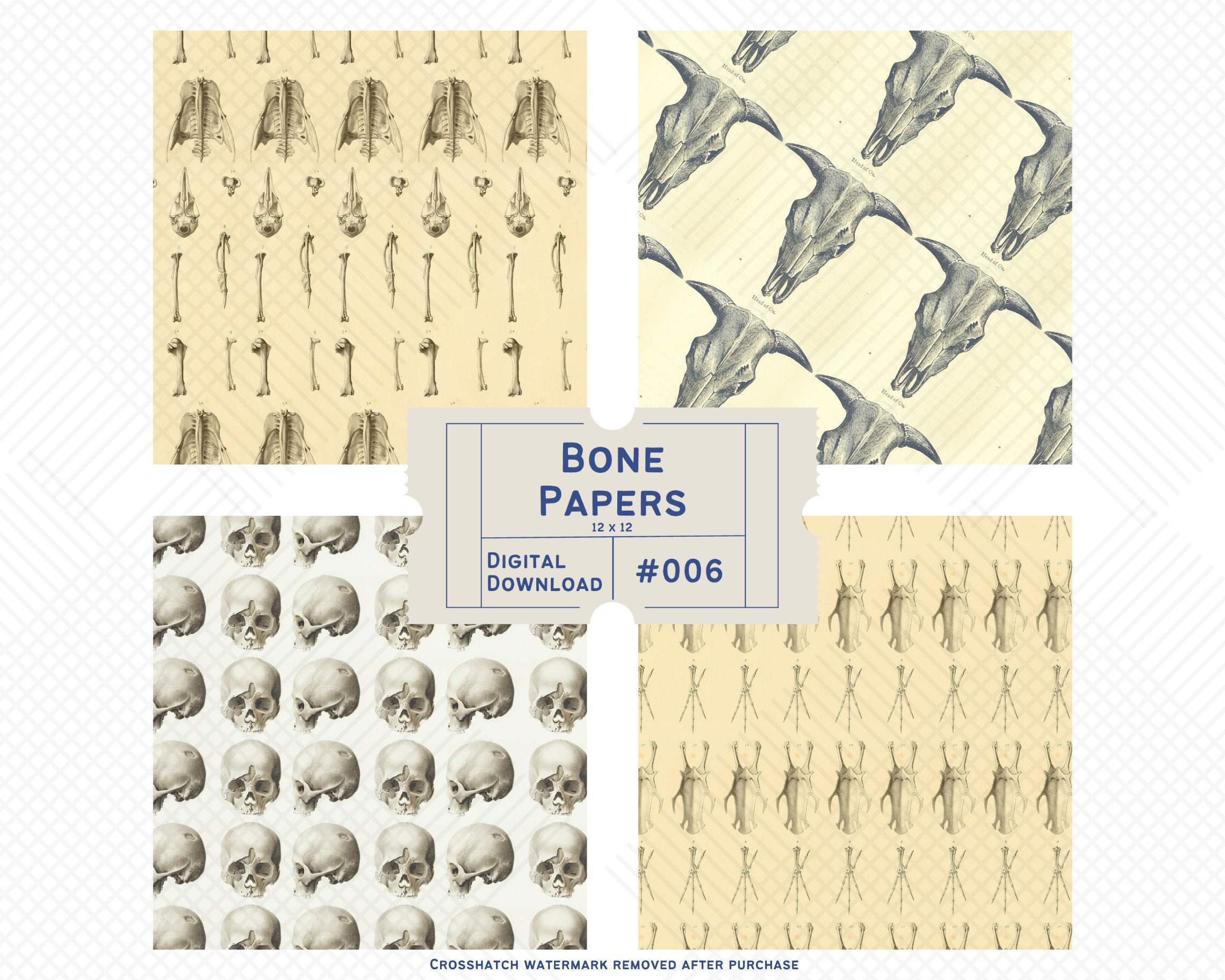 Skull and Bones Digital Paper, Dark Academia Scrapbook Papers Pack ...