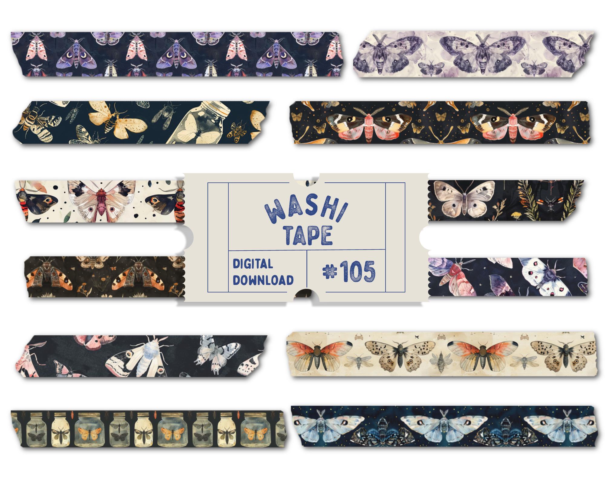 Moth and Butterfly Washi Tape, Digital Washi Tape, Vintage Washis ...