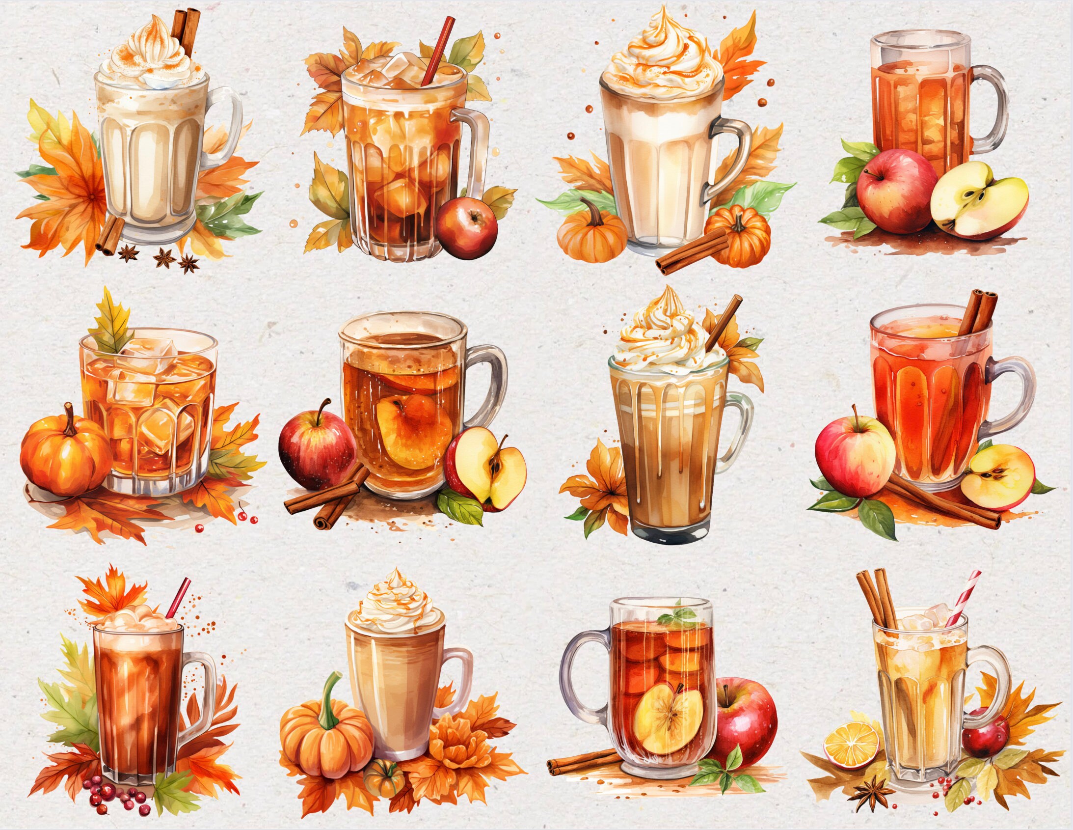 Fall Drinks Clipart 12 Pngs Pumpkin Spiced Latte Pngs - Etsy
