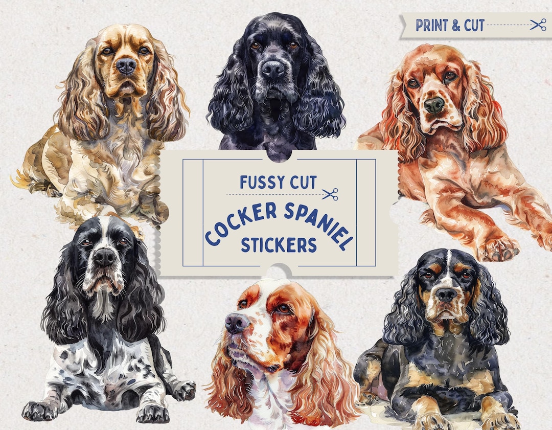 Cocker Spaniel Dog Stickers, Digital Collage Sheet, Cut by Hand ...