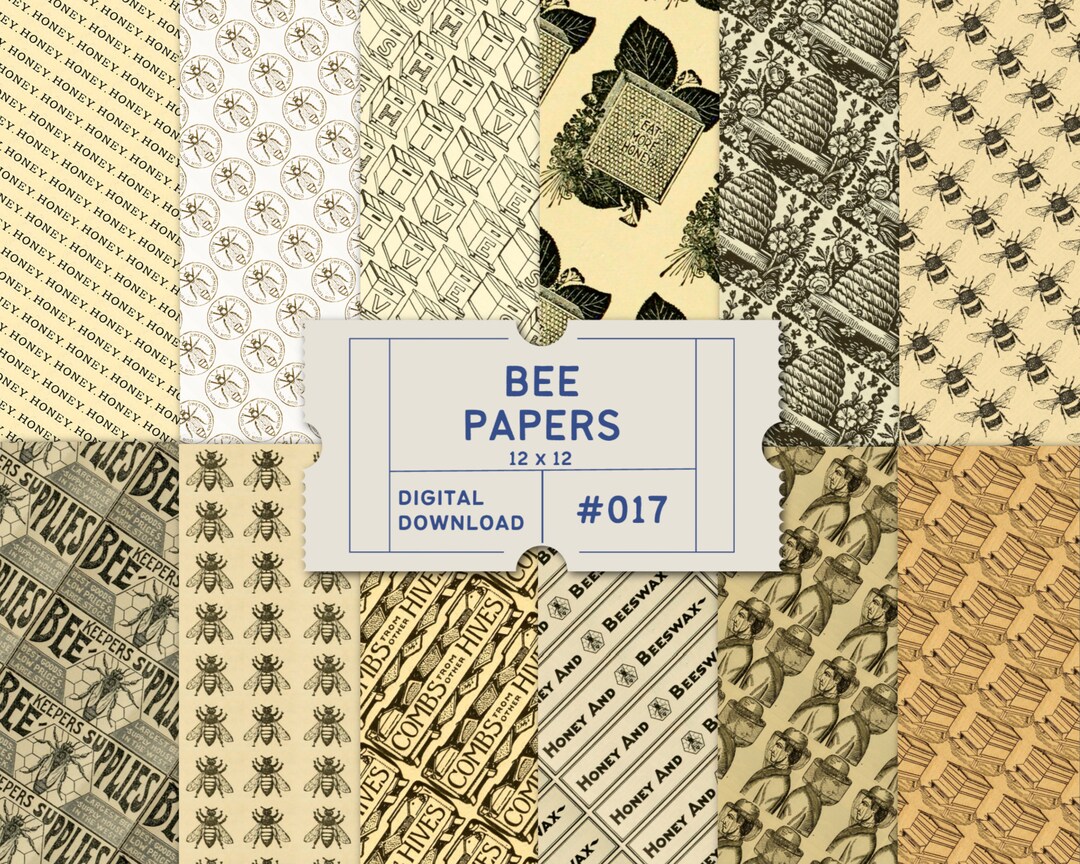 Bee Papers, Digital Paper Pack, Honey Bee Scrapbook Papers, Bee Keeping ...