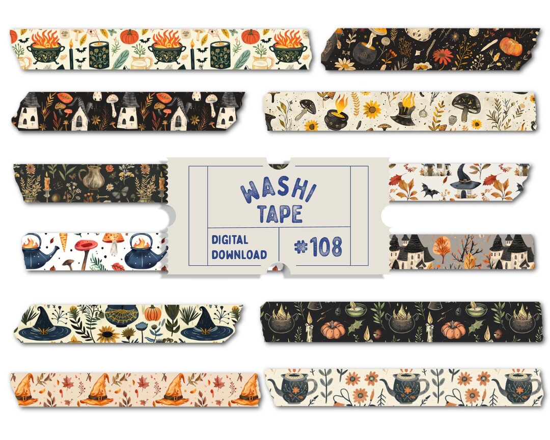 Hedge Witch Washi Tape, Digital Washi Tape, Cottagecore Witch Washis ...