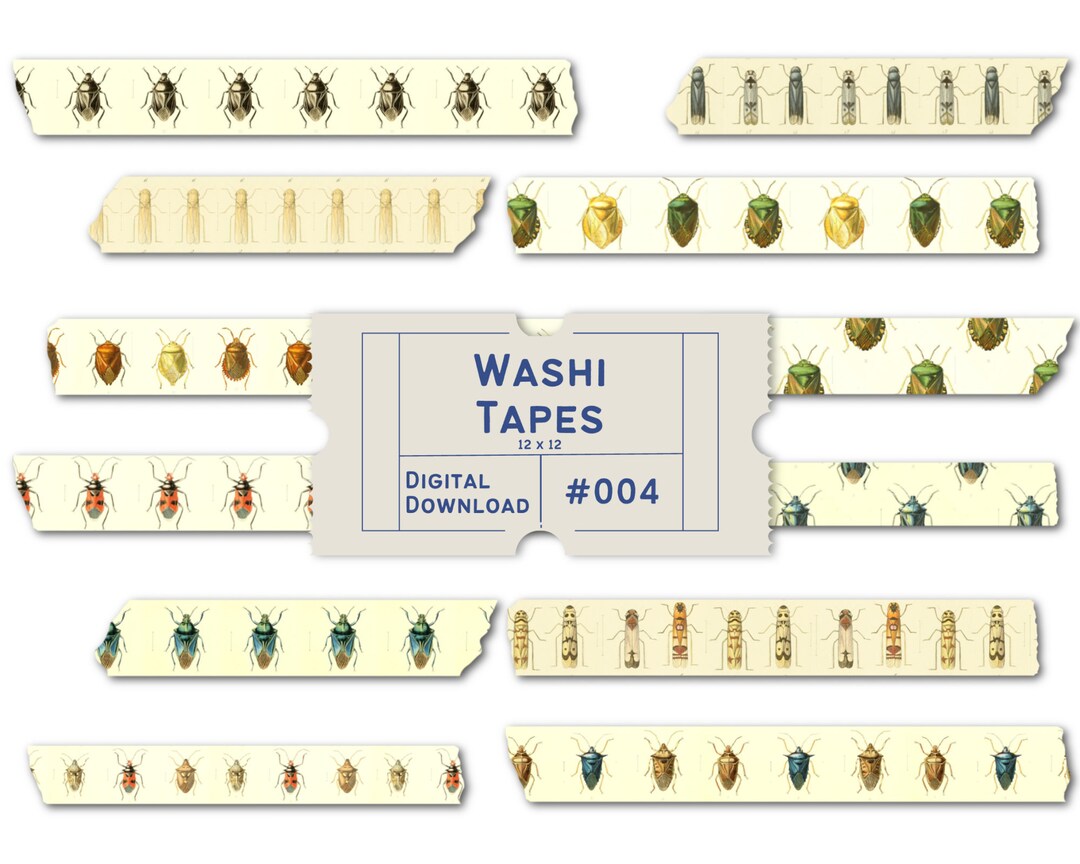 Beetles and Bugs Digital Washi Tape, Clip Art, Dark Academia, Vintage ...