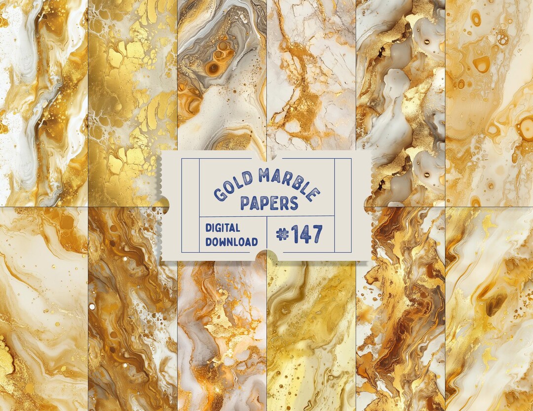 Gold Marble Digital Paper, Fluid Paint Abstract Backgrounds, Ink Marble ...