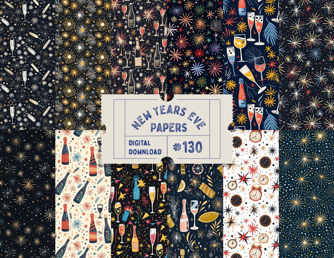 24 New Years Eve Papers, Celebration Firework Seamless Patterns, NYE ...