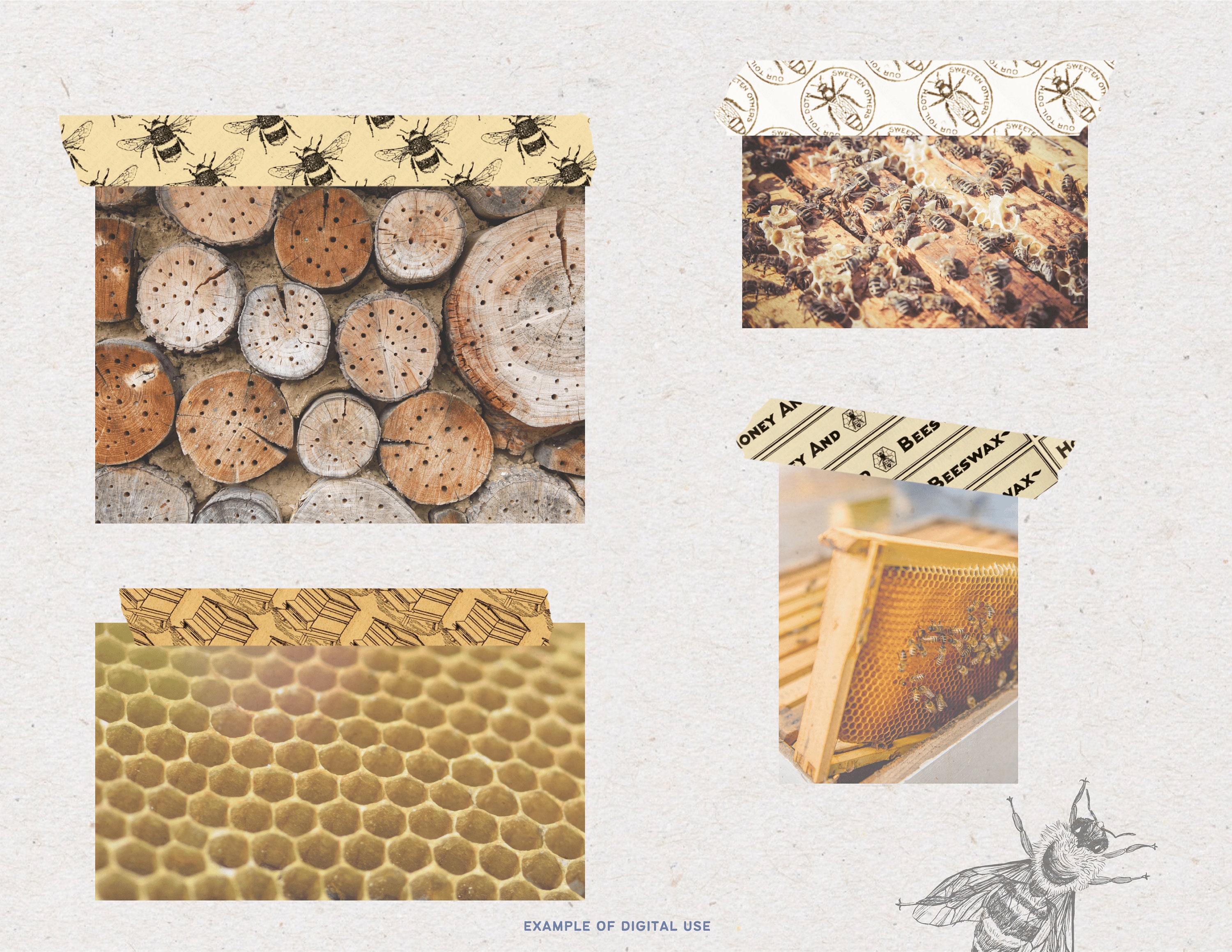 Bee Washi Tape, Digital Washi Tape, Bee Patterned Washi, Honey Bee ...