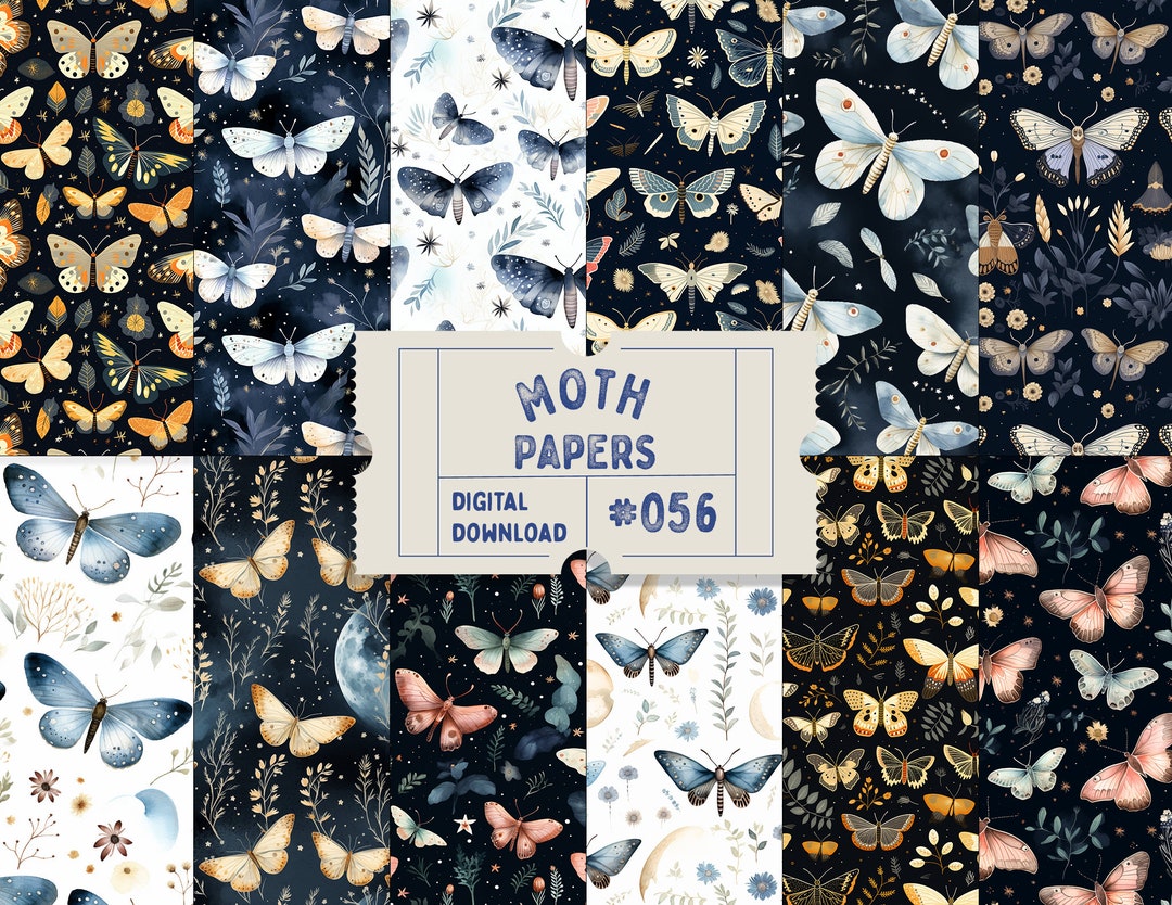 Seamless Pattern Moth Papers Digital Paper, Junk Journal Printable ...