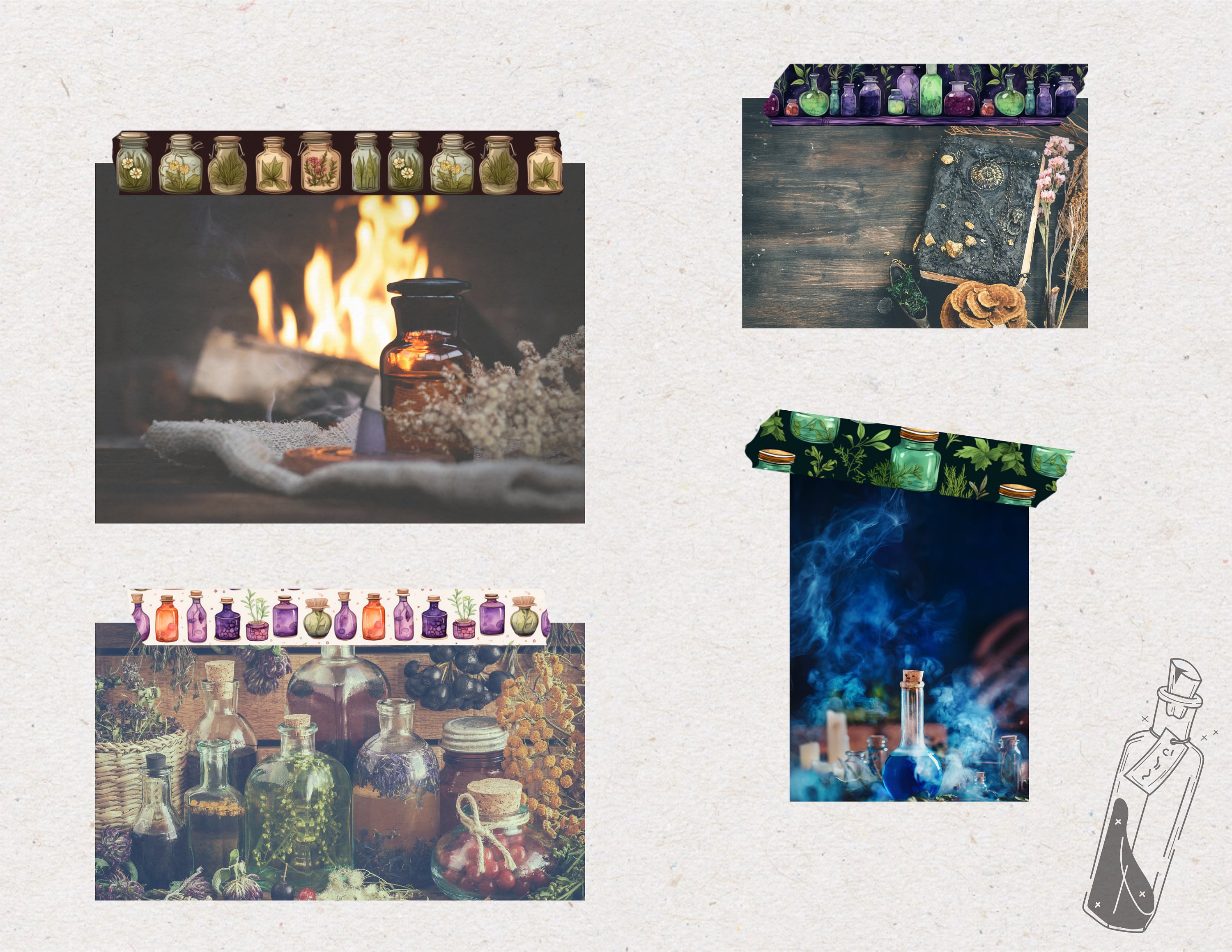 Witches Washi Tape, Potions and Herbs Digital Washi Tape, Spell Washi ...
