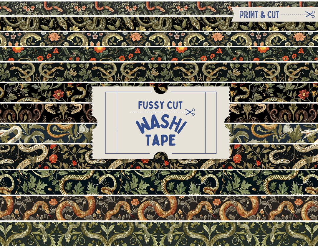 Snake Fussy Cut Washi Tape, Morris Style Snakes Print and Cut Washi ...
