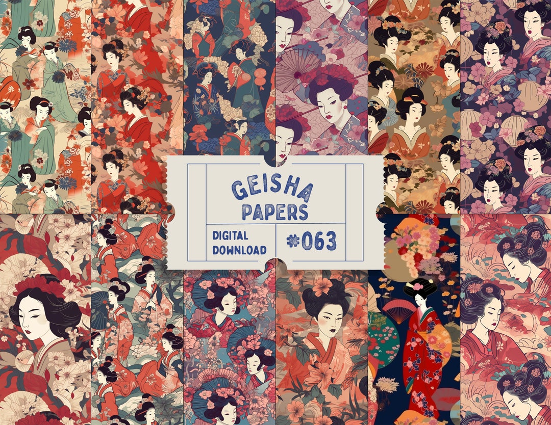 Japanese Geishas Seamless Pattern Paper Digital, Geisha Illustrated ...